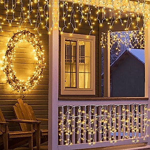 MO QIU E 456 LED Christmas Icicle Lights Outdoor Decor 35.4Ft 72 Drops 8 Modes Plug In Window Curtain Fairy String Dripping Light Decoration Home Holiday Indoor Eave Garden (Warm White)