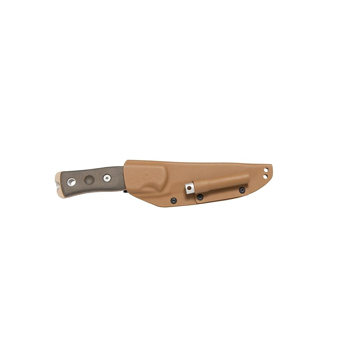 Tops Knives Fieldcraft by Brothers of Bushcraft Coytoe Tan Full Tage Fixed Blade- Coyote Tan Coating Finish- Coyote Tan Kydex Sheath w/Rotating Spring Steel (Green Canvas Micarta Handle)