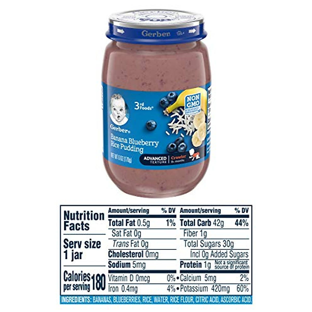 Gerber 3rd Foods Jar Variety Pack - 3 Jars of Banana Blueberry Rice Pudding, 3 Jars of Pasta Marinara, 3 Jars of Pasta Primavera, 3 Jars of Garden Veggies & Rice - 6 OZ Jars (12 CT)