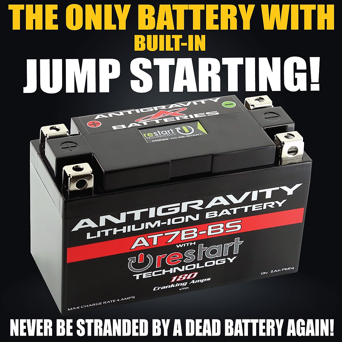 Antigravity AT7B Performance Lithium Motorcycle Powersport Battery with Built-In Jump Starting, 12V 3.5Ah Ducati, Replaces YT7B