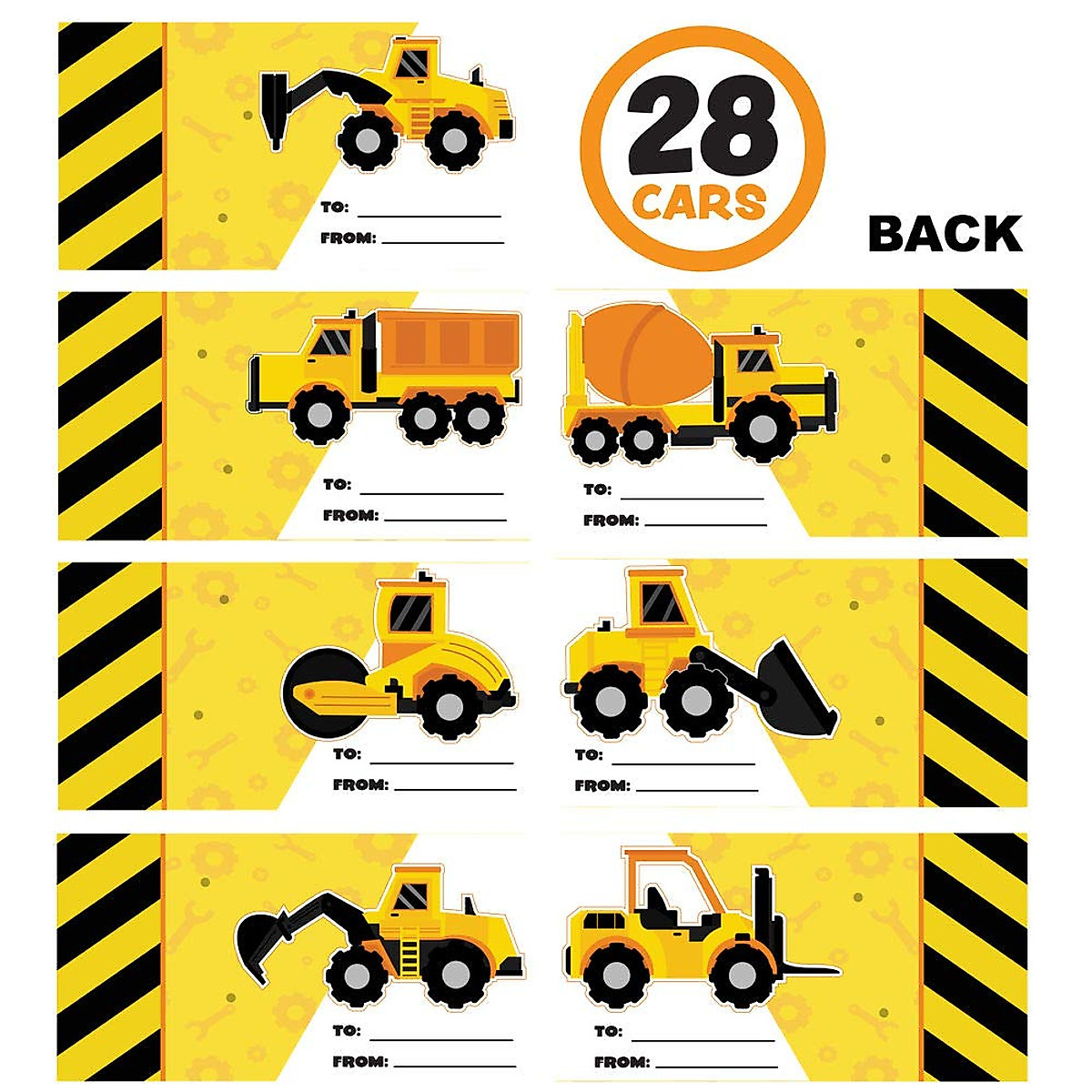 JOYIN 28 Pack Valentines Party Gift Cards with Mini Construction Vehicle Toy Set for Kids Valentine's Classroom Exchange Prizes Valentine Party Favor Toys Including Dump Truck, Excavator and More
