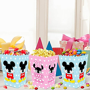 24 Packs Micky Minnie Mouse Party Popcorn Boxes, Baby Shower Party Cookie Boxes for Kids Micky Minnie Themed Party, Birthday Treats Boxes