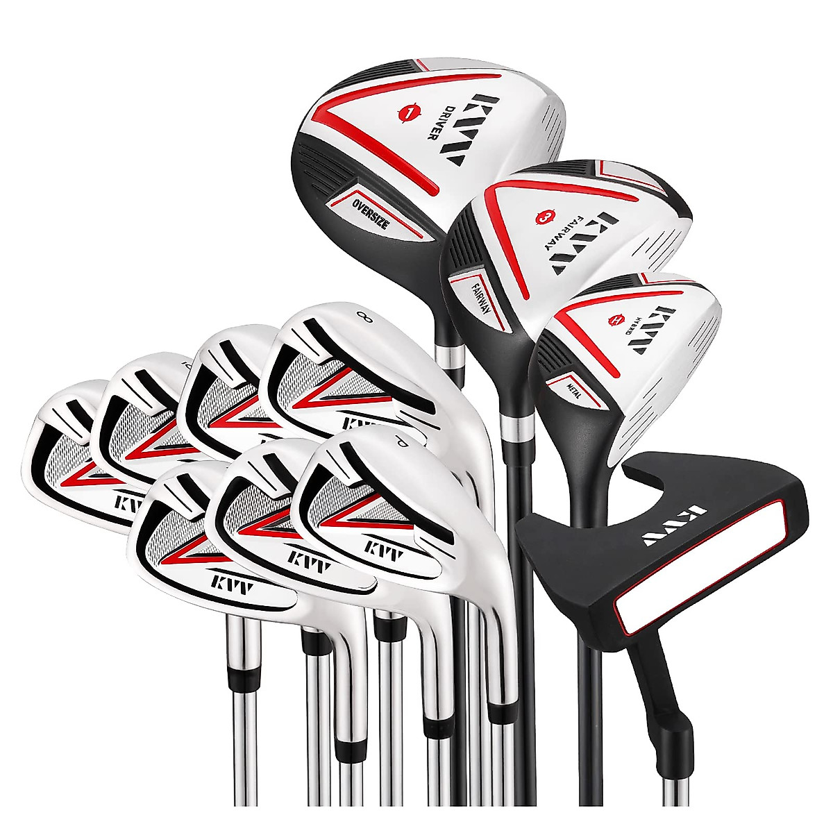KVV Men’s Complete Golf Clubs Package Set Includes Driver, Fairway, Hybrid, 5#-P# Irons, Putter, Stand Bag, Head Covers, Right Handed