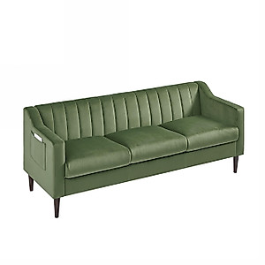 Gecheer Mid Century Modern Chesterfield Sofa Couch, Comfortable Upholstered Sofa with Velvet Fabric and Wooden Frame and Wood Legs for Living Room/Bed Room/Office Green -3 Seats