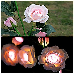 SmilingTown Solar Garden Stake Lights 2 Pack with 10 Rose Flowers Landscape Path Decorative Lights Waterproof for Outdoor Yard Grave Cemetery Pathway Courtyard Lawn (Pink)