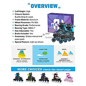 Nyctus Inline Skates for Girls Boys Kids, Adjustable Roller Blades for Children Teens Women Men with Light Up Wheels for Indoor Outdoor