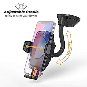 SCOSCHE WDQ2M STUCKUP Qi Car Phone Holder Windshield, Dashboard or Vent Mount | Stick Grip Suction Cup Base | Non-Magnetic | Black Charger with Car Adapter and Type-C Cable