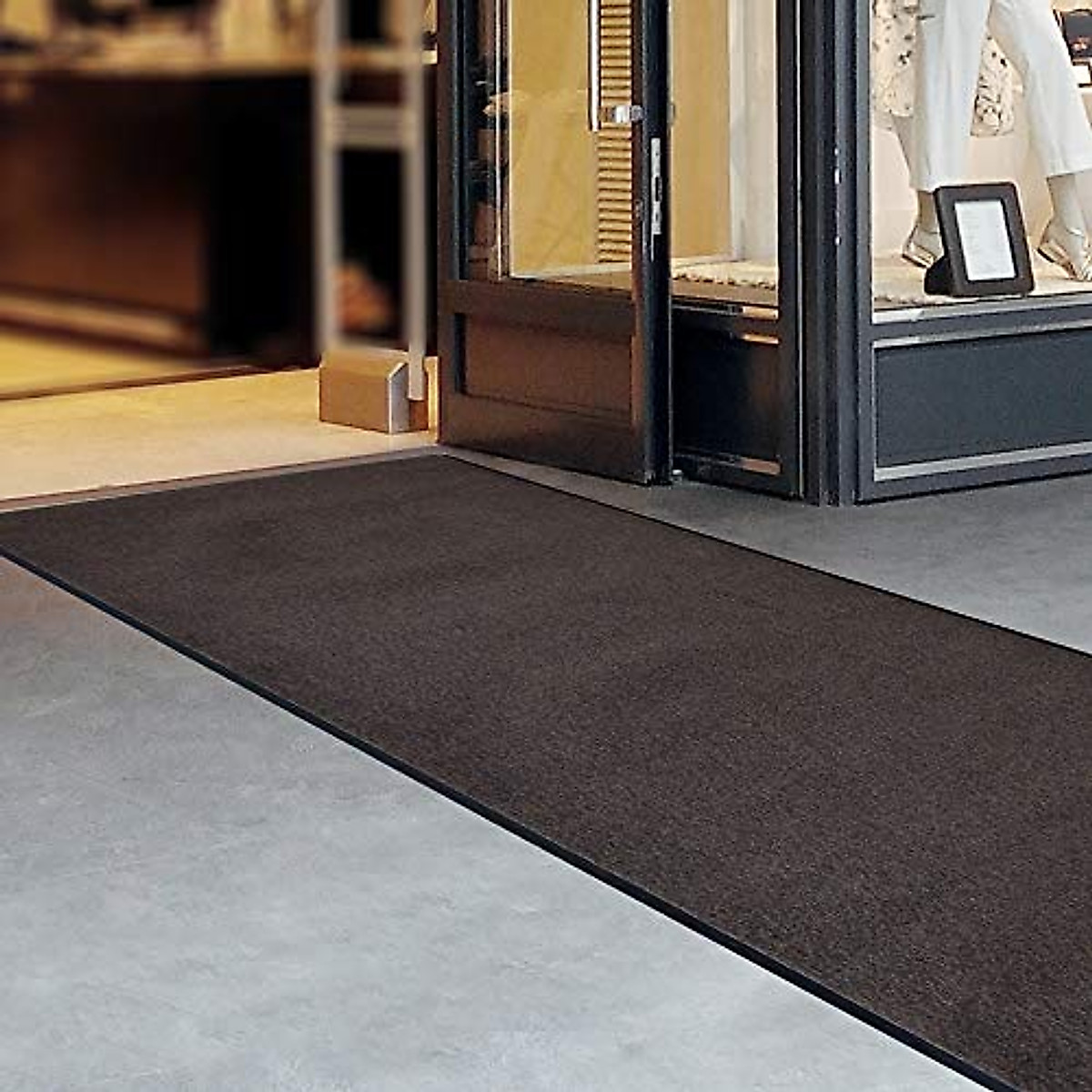 iCustomRug Heavy Duty Interior/Exterior Waterproof Utility Plush Pile Vinyl Back Runner,Mats,Area Rug, Non-Slip,70 Custom Sizes for Doorway,Balcony,Hallway,Commercial,Retail Space 4' X 9' Brown