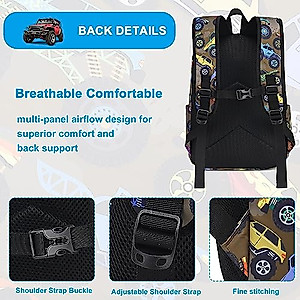 LEDAOU Kids School Backpack with Lunch Box for Boy Kindergarten BookBag School Bag Preschool Kindergarten Toddler Backpack (Off-road Vehicle Brown)