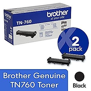 Brother Genuine TN760 2-Pack High Yield Black Toner Cartridge with approximately 3,000 page yield/cartridge