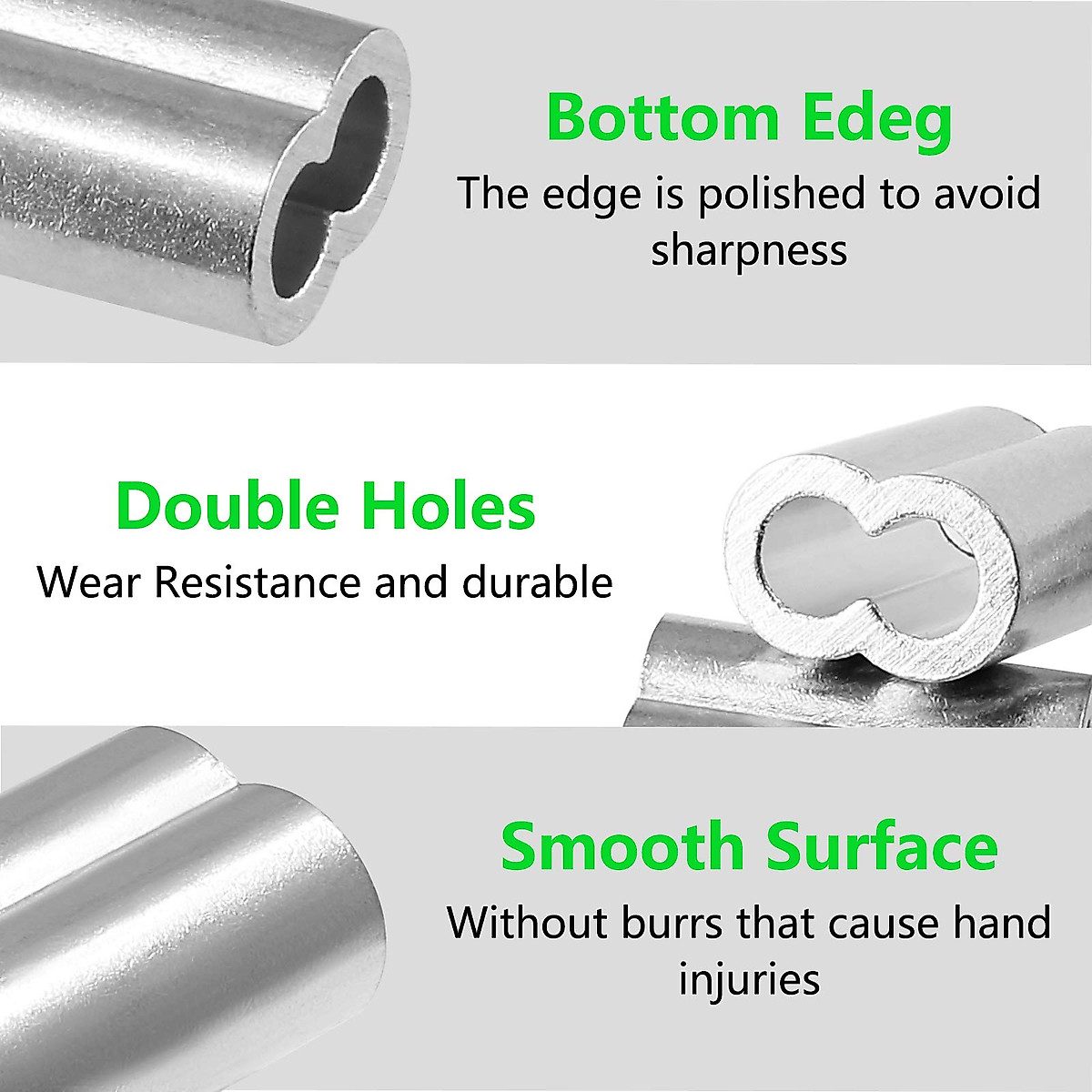 PHITUODA 100pcs 1/8 Inch Aluminum Crimping Loop Sleeve for Wire Rope and Cable, Double Hole Type