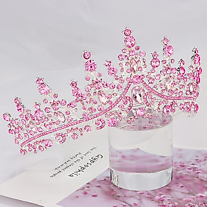 TOBATOBA Tiaras for Women, Pink Crystal Tiara Crowns for Women, Wedding Tiara for Bride Queen Crown, Royal Princess Quinceanera Headpieces for Birthday Prom Pageant Halloween Cosplay Accessories