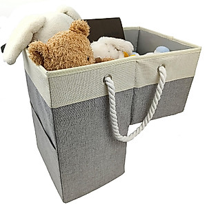 FUFenZHEN Stair Basket for Carpeted and Wooden Stairs, Flax Foldable Stair Step Basket with Rope Handles, Durable Staircase Storage Organizer for Home Toys Clothes- Grey