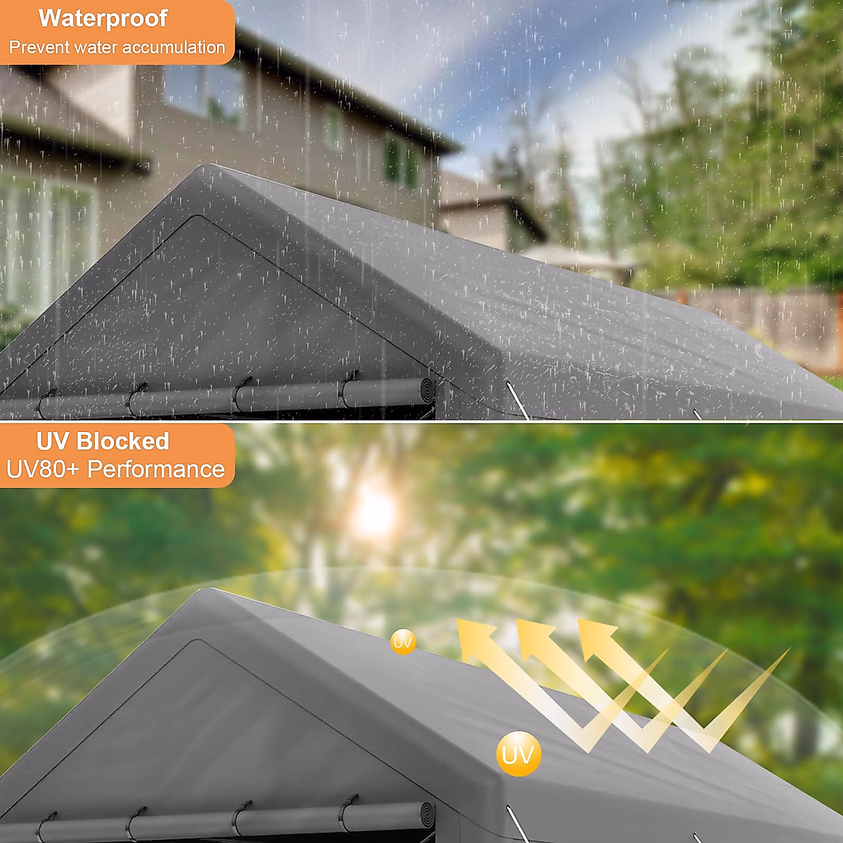 Carport 10x20 Ft Heavy Duty Canopy Steel Canopy Storage Shed,Portable Garage Party Tent,Portable Garage with Removable Sidewalls & Doors All-Season Tarp for Carport (Grey)