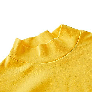Spring&Gege Little & Big Boys Girls Long Sleeve Mock Turtleneck T-Shirt Cotton Base Layer Tops, Yellow, Size 9-10 Years