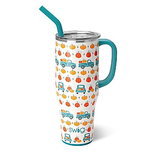 Swig Life 40oz Mega Mug, 40 oz Tumbler with Handle and Straw, Cup Holder Friendly, Dishwasher Safe, Extra Large Insulated Tumbler, Stainless Steel (Pumpkin Patch)