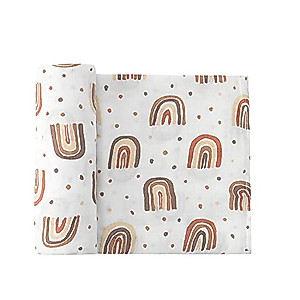 Baby Muslin Baby Swaddle Blanket Rainbow Print, Luxurious, Soft and Silky, 70% Bamboo 30% Cotton 47x47inch，Neutral Receiving Blanket  Receiving Swaddlinget for Boys & Girls