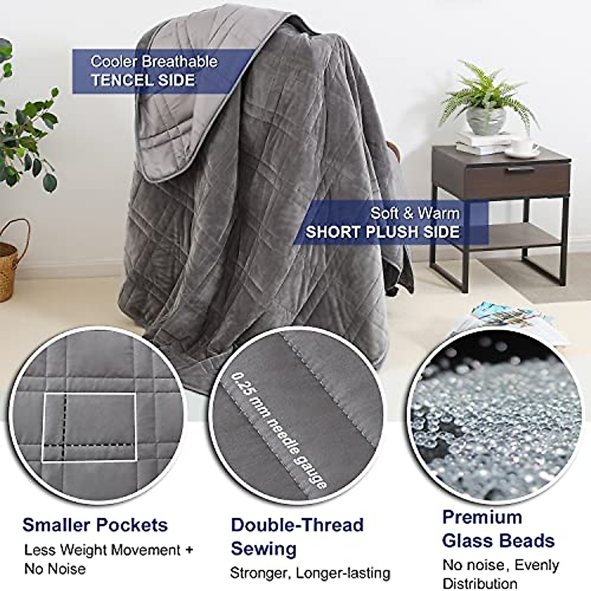 OMYSTYLE King Size Weighted Blanket 20lbs(88 ft ftx104 ft ft, Double-Sided), Reversible Weighted Blanket with Warm Short Plush and Cool Tencel Fabric for All Season Use - Carry Bag Included