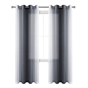 Hiasan Ombre Sheer Curtains for Living Room - Faux Linen Voile Grommet Window Curtains for Bedroom, Set of 2 Panels, 52 x 84 Inches Long, Black Gradient
