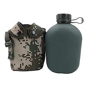 Jadedragon Military Canteen Water Bottle, Aluminium Water Canteen Reinforced Nylon Cover Belt Holster, Portable Water Bottles with Shoulder Strap (Woodland Camouflage 1.2 L)