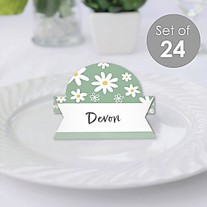 Big Dot of Happiness Sage Green Daisy Flowers - Floral Party Tent Buffet Card - Table Setting Name Place Cards - Set of 24