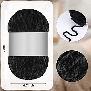 3 Rolls 590 Yards Velvet Yarn Chenille Yarn for Soft Crocheting and Knitting Baby Velvet Project, 180 Meter and 100 Gram for Each DIY Weaving Crochet Weaving Craft(Black)