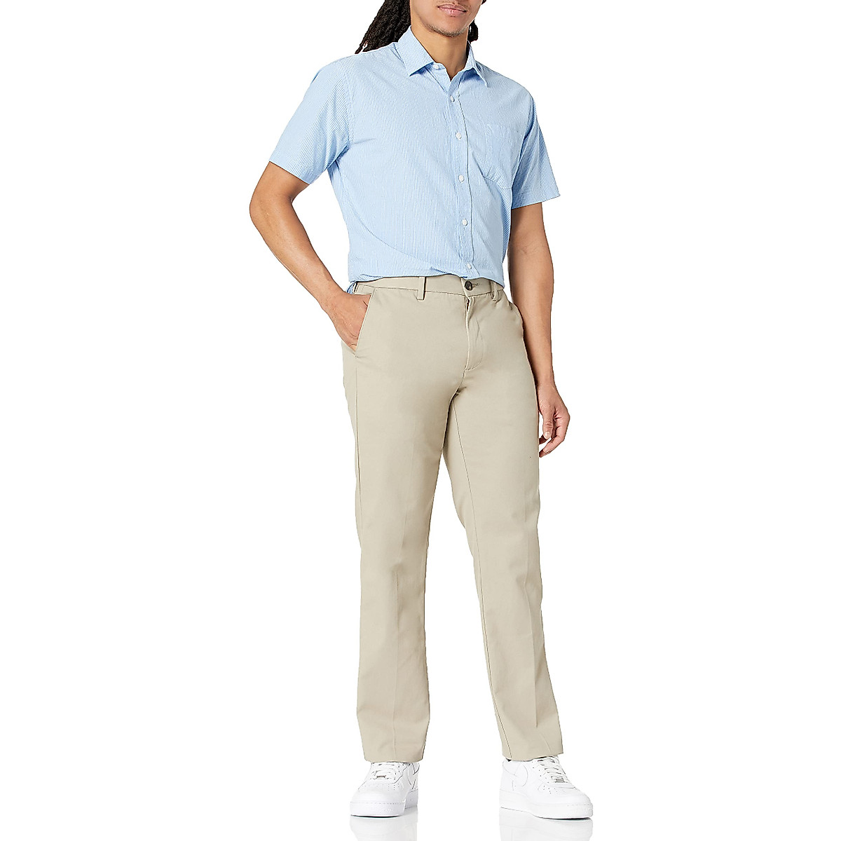 Amazon Essentials Men's Slim-Fit Wrinkle-Resistant Flat-Front Chino Pant, Khaki Brown, 34W x 32L