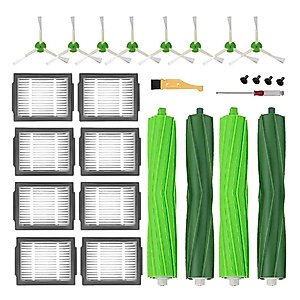 MZY LLC Replacement Parts for iRobot Roomba i7 i7+ i2 i3 i3+ i4 i4+ i6 i6+ i8 i8+/Plus j7 j7+ E5 E6 E7, I, E & J Series Vacuum Cleaner, 2 Set Rubber Brushes, 8 HEPA Filters and 8 Side Brushes