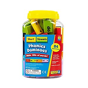 Educational Insights Phonics Dominoes – Short Vowels - Manipulative for Classroom & Home, Set of 84 Dominoes in 6 Colors, Ages 6+