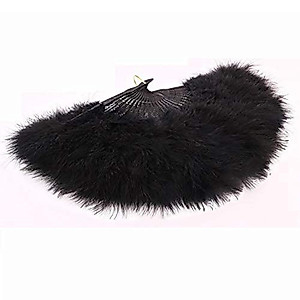 9 Colors Marabou Large Feather Fan 23"X12"for Dancing, Party, Wedding,Bridal Bouquet Deco (Black w/Black Staves)