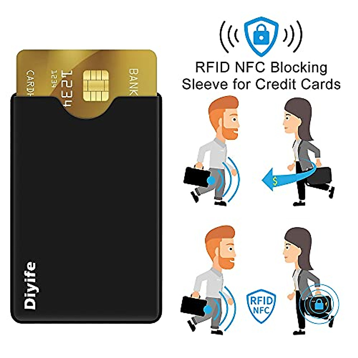 Diyife RFID Blocking Credit Card Sleeves,[8 Pcs] RFID & NFC Card Protector Set, Card Blocker Contactless Card Protection, Anti Data & Identity Theft Secure Pocket Wallet