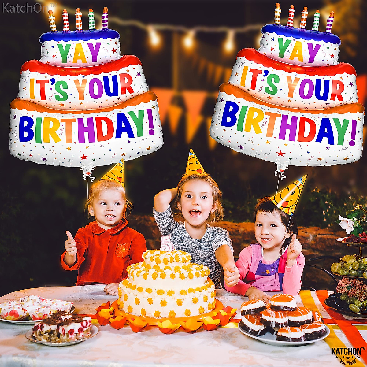 KatchOn, Giant Happy Birthday Balloon - 40 Inch, Pack of 2 | Happy Birthday Printed Balloons | Yay Balloon for Happy Birthday Decorations | Happy Mylar Birthday Balloons, Rainbow Birthday Decorations