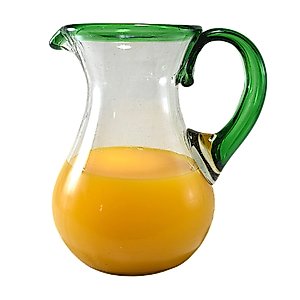 MAREY Mexican Glass Pitcher for Water | Blown Glass | Artisan Handcrafted from Mexico (Green Rim, 77 Fl. Oz.)
