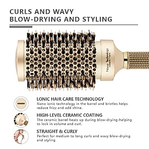 Round Brush for Blow Drying, Hair Brush With Boar Bristle, Nano Thermal Ceramic Barrel Ionic Tech Hair Brush, for Styling,Curling and Straightening