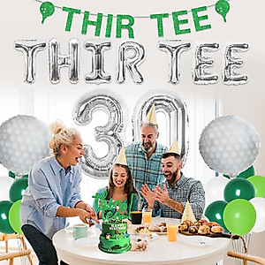 kreat4joy Golf 30th Birthday Decorations, 30th Birthday Decorations for Men, Thir-Tee Birthday Banner Cake Topper Glitter, Golf Ball Foil Balloons for 30th Golf Sports Theme Birthday Party Decorations