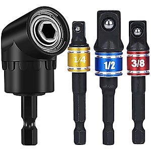 Impact Grade Driver Sockets Adapter Extension Set Drill Bit+Right Angle Drill,3Pcs 1/4 3/8 1/2" Universal Socket Adapter Set,105 Degree Right Angle Screwdriver set Drill Hex Bit Socket Adapter