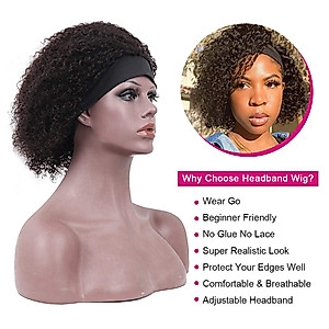 Legendhair Glueless Wig Human Hair Curly Bob Pixie Cut Headband Wigs Human Hair Afro kinky Curly None Lace Front Wigs for Black Women 180% Density Machine Made Headband Wigs Natural Color (8Inch)