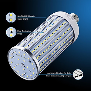 DooVii 2-Pack 500W Equivalent LED Corn Bulb,5500 Lumen 6000K,Cool Daylight LED Street and Area Light,E26/E27 Medium Base,for Outdoor Indoor Garage Warehouse High Bay Barn Backyard and More