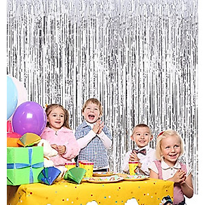Fecedy 2pcs 3ft x 8.3ft Silver Metallic Tinsel Foil Fringe Curtains Photo Booth Props for Birthday Wedding Engagement Bridal Shower Baby Shower Bachelorette Holiday Celebration Party Decorations