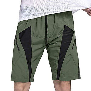 Santic Men's Bike Shorts Padded Bicycle Cycling MTB Shorts Loose-Fit 4D Padding Olive Green