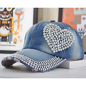 Anjoy Women Loving Heart Bling Rhinestone Sport Jeans Baseball Golf Cap Hat