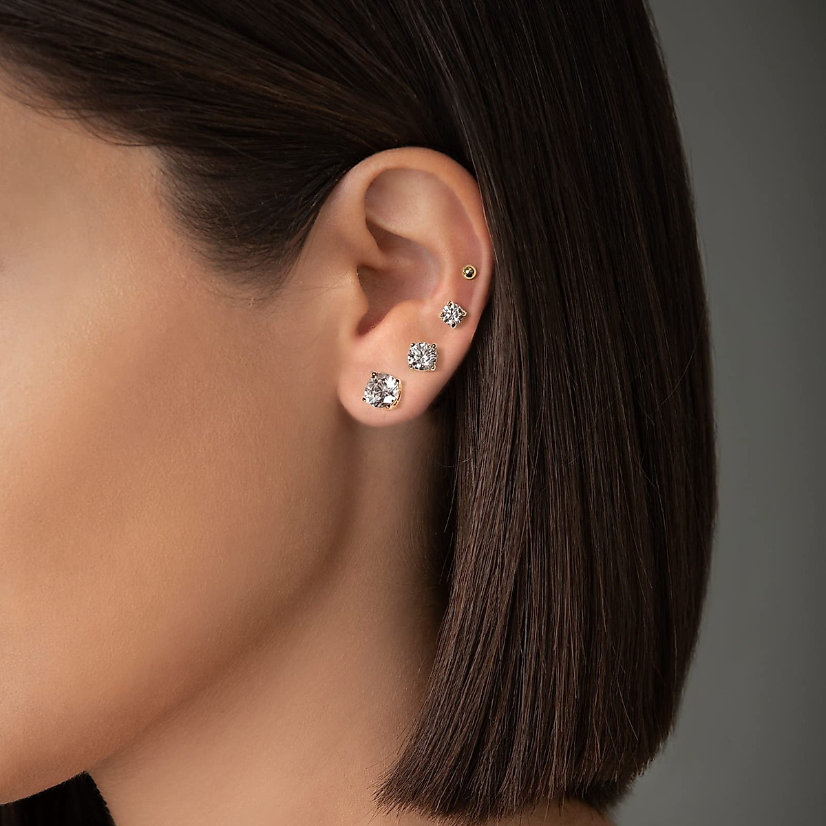 Dabestapp 14K Gold Plated CZ Stud Earrings Simulated Diamond Hypoallergenic Piercing Ear Studs Set 2mm /3mm/4mm/5mm for womens and girls（4Pairs ）