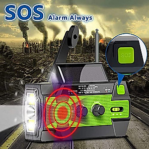 【2023 Upgraded】Emergency Solar Hand Crank Radio, 4000mAh Portable Weather Radio, AM/FM/NOAA, 3 Gear LED Flashlight, Motion Sensor Reading Lamp, Phone Charger, SOS Alert & Compass for Home and Outdoor
