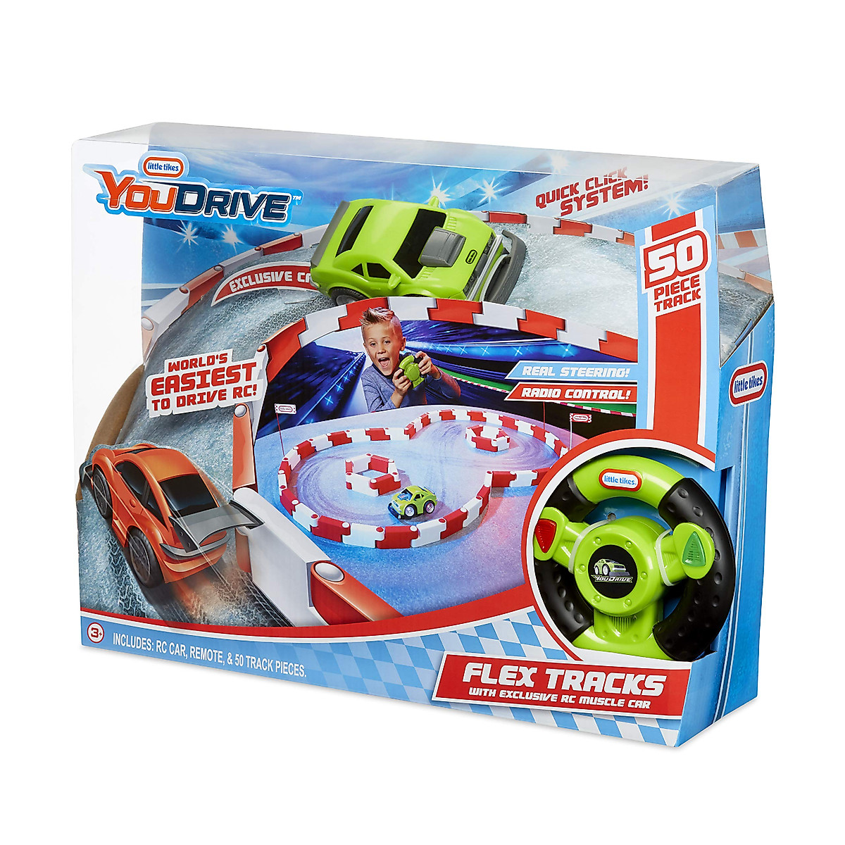 Little Tikes YouDrive Flex Tracks Green Muscle Car w/Easy Steering RC, Multicolored
