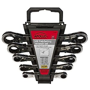 Apollo Tools DT1212 SAE Ratcheting Wrench Set, 5-Piece, Black