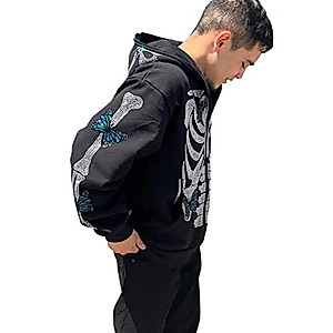 YAHUIUL Skeleton Hoodie Y2k Hoodie Hoodies Y2k Sp5der Hoodie Y2k Jacket Chrome Hearts Hoodie Skeleton Jacket Rhinestone Hoodie Full Zip Hoodie Y2k Jackets Y2k Zip up Hoodie Skeleton Rhinestone Jacket