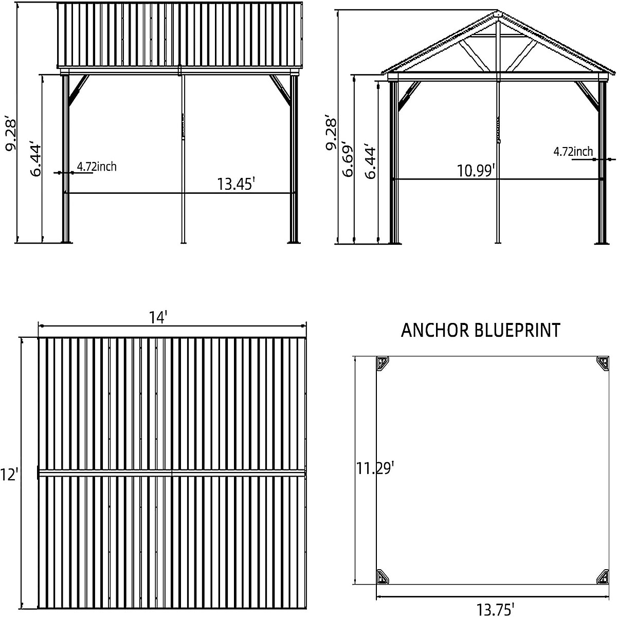 12x14Ft Hardtop Gazebo Heavy Duty Gable Roof Gazebos Outdoor Aluminum Frame Gazebo with Galvanized Steel Gable Roof Canopy for Patio Decks Backyard, Yellow-Brown