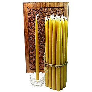 BCandle 100% Beeswax 2-Hour Candles Organic Hand Made - 7 1/2 Inch Tall, 3/8 Inch Diameter (Pack of 36), Wood Box