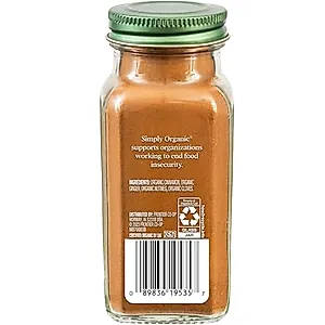Simply Organic Pumpkin Spice, 1.94-Ounce Jar, Organic Nutmeg, Cloves, Ginger & Cinnamon, Enhances Tea, Seasoning, Kosher