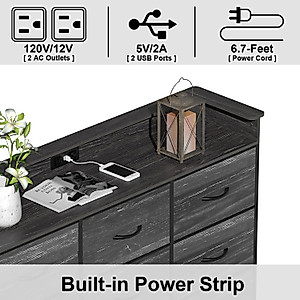 EXOTICA Black Dresser with Charging Station 9 Drawers Dresser with LED Light and USB Ports Fabric Dresser for Bedroom Hallway Entryway Closets Sturdy Steel Frame Wood Top